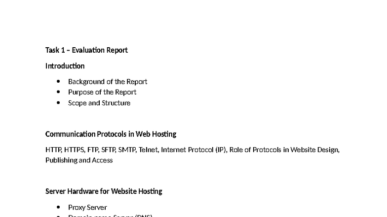 Web Hosting & Development Evaluation Report (Course Code: WEB101) - Studocu