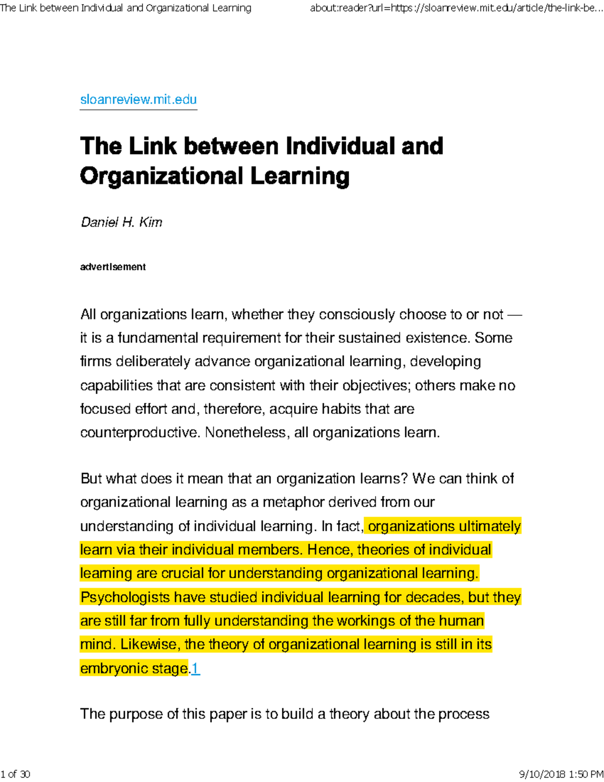 The Link between Individual and Organizational Learning - sloanreview ...