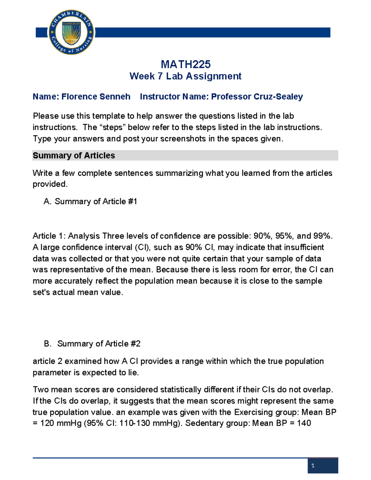 WEEK 7 LAB ASSIGNMENT - MATH Week 7 Lab Assignment Name: Florence ...