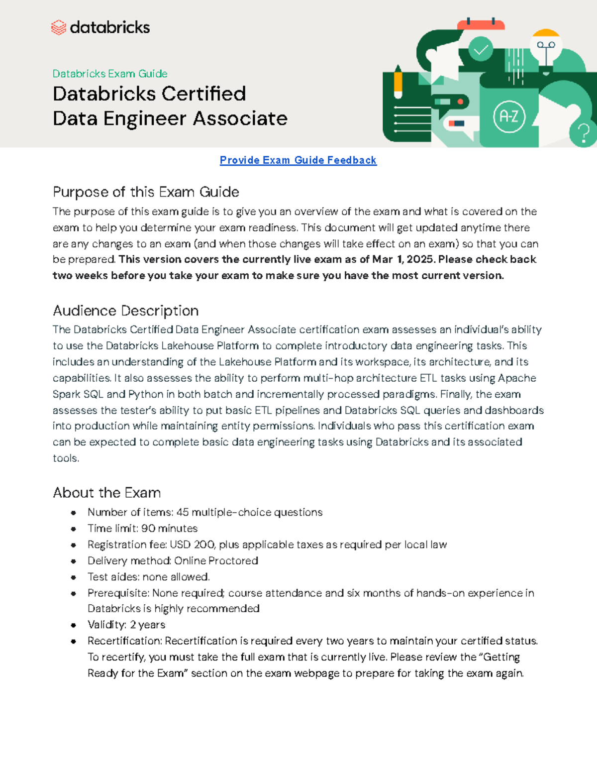 Databricks Certified Data Engineer Associate Exam Guide (Mar 2025) - Studocu