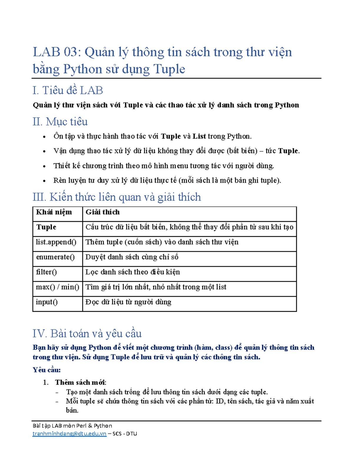 LAB 03: Quản lý thông tin sách trong thư viện bằng Tuple - Python - Studocu