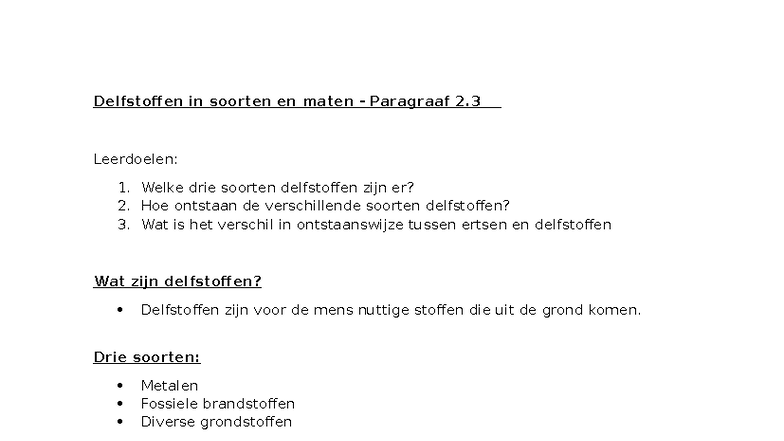 Samenvatting Aardrijkskunde H2: Delfstoffen en Hun Soorten - Studeersnel