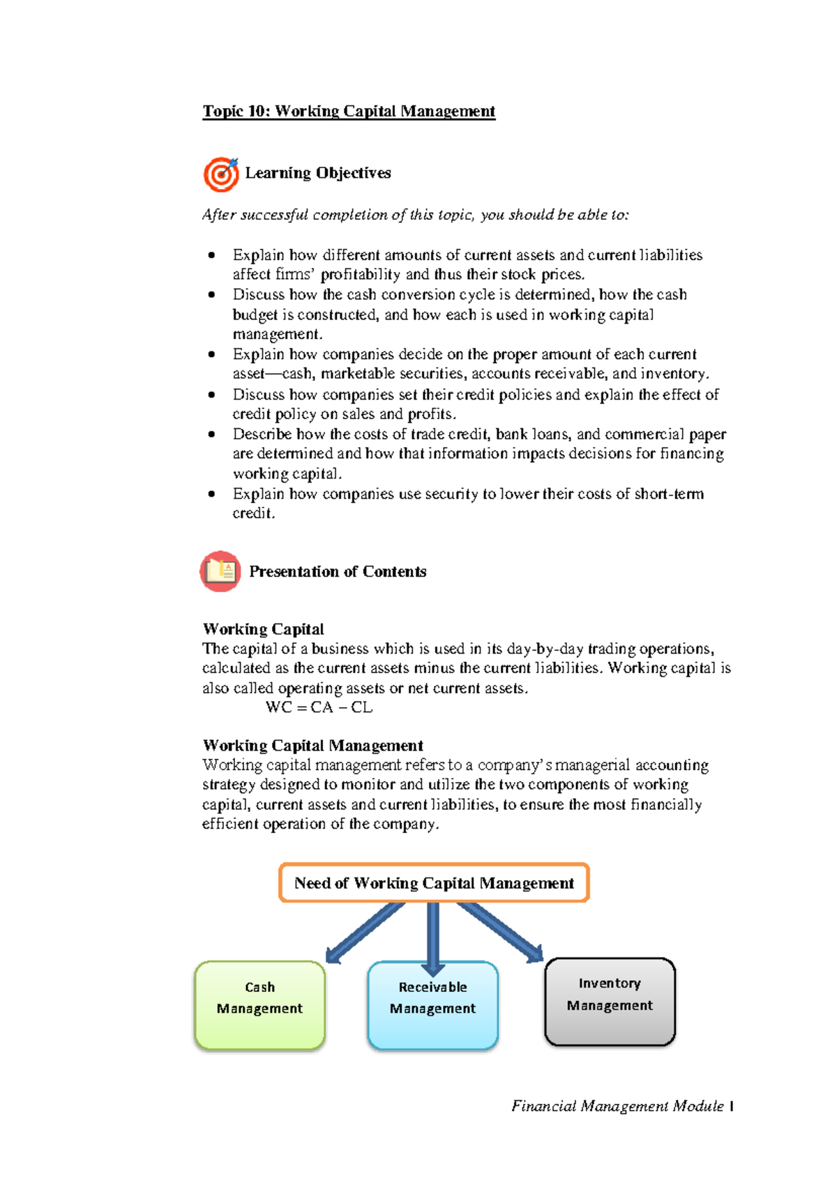 Topic 10: Working Capital Management - Financial Management Module 03 ...