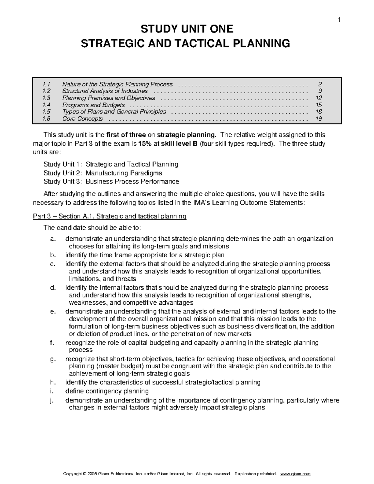 SU 1: Strategic and Tactical Planning - Study Unit Overview - Studocu