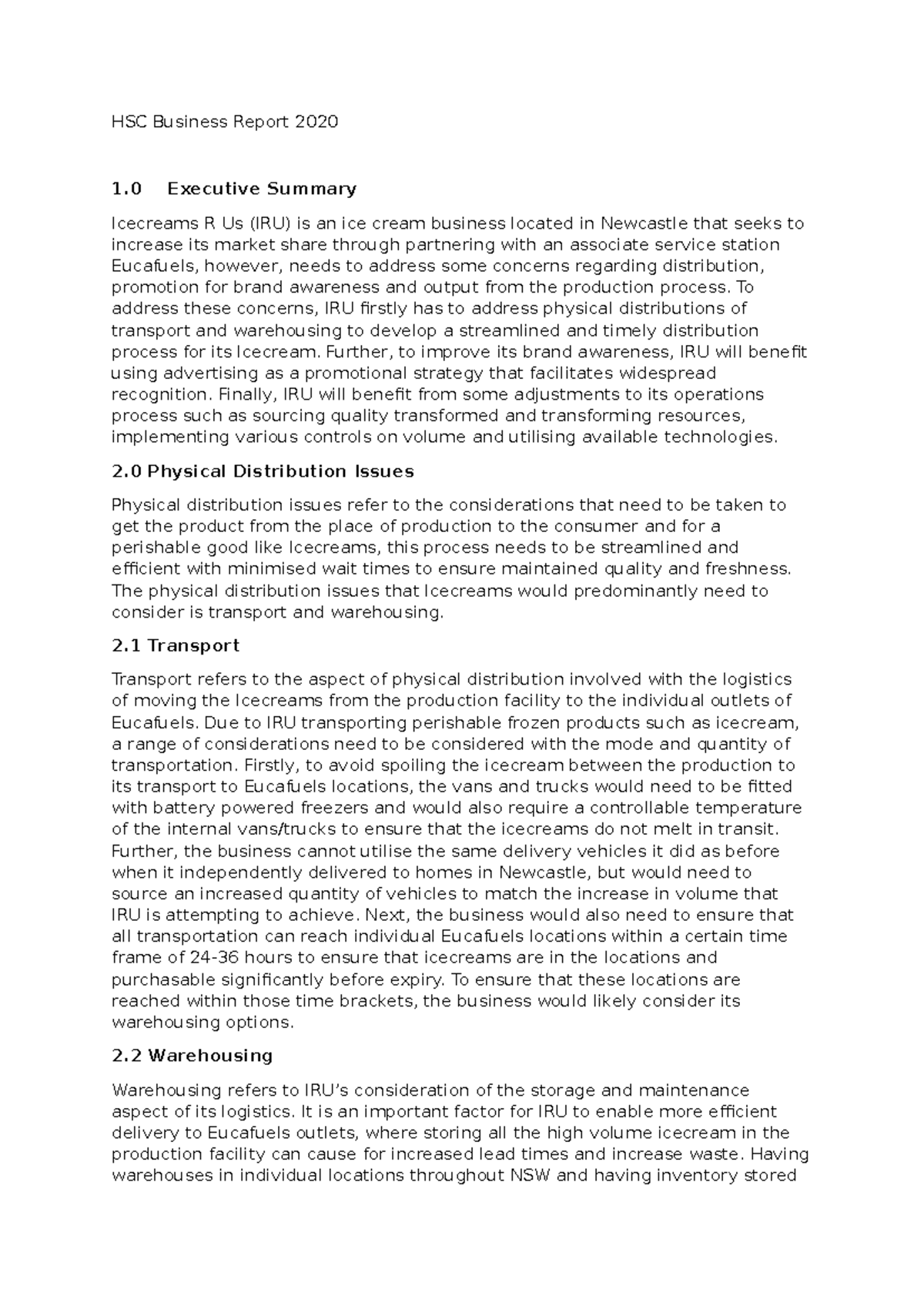 HSC Business Report 2020: Executive Summary on IRU's Market Strategy ...