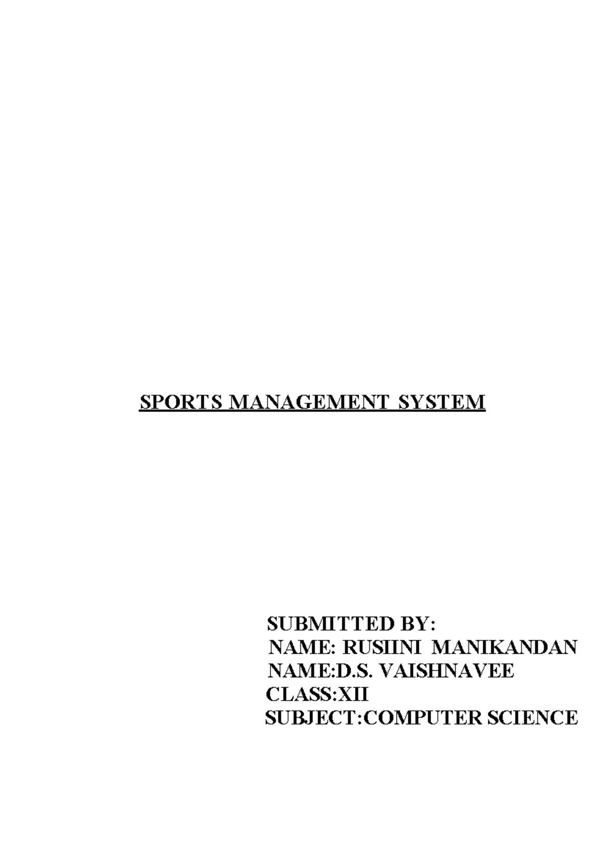 Sports Management System Project - CS XII Final Submission - Studocu