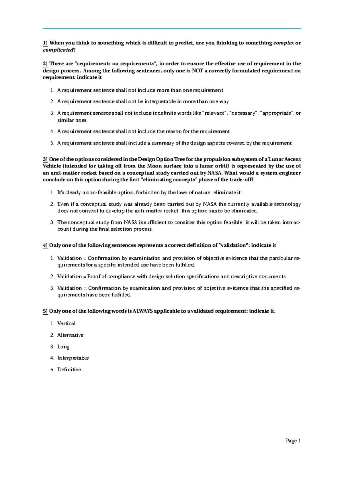 Sample Multiple Choice Questions for Design & Systems Engineering ...