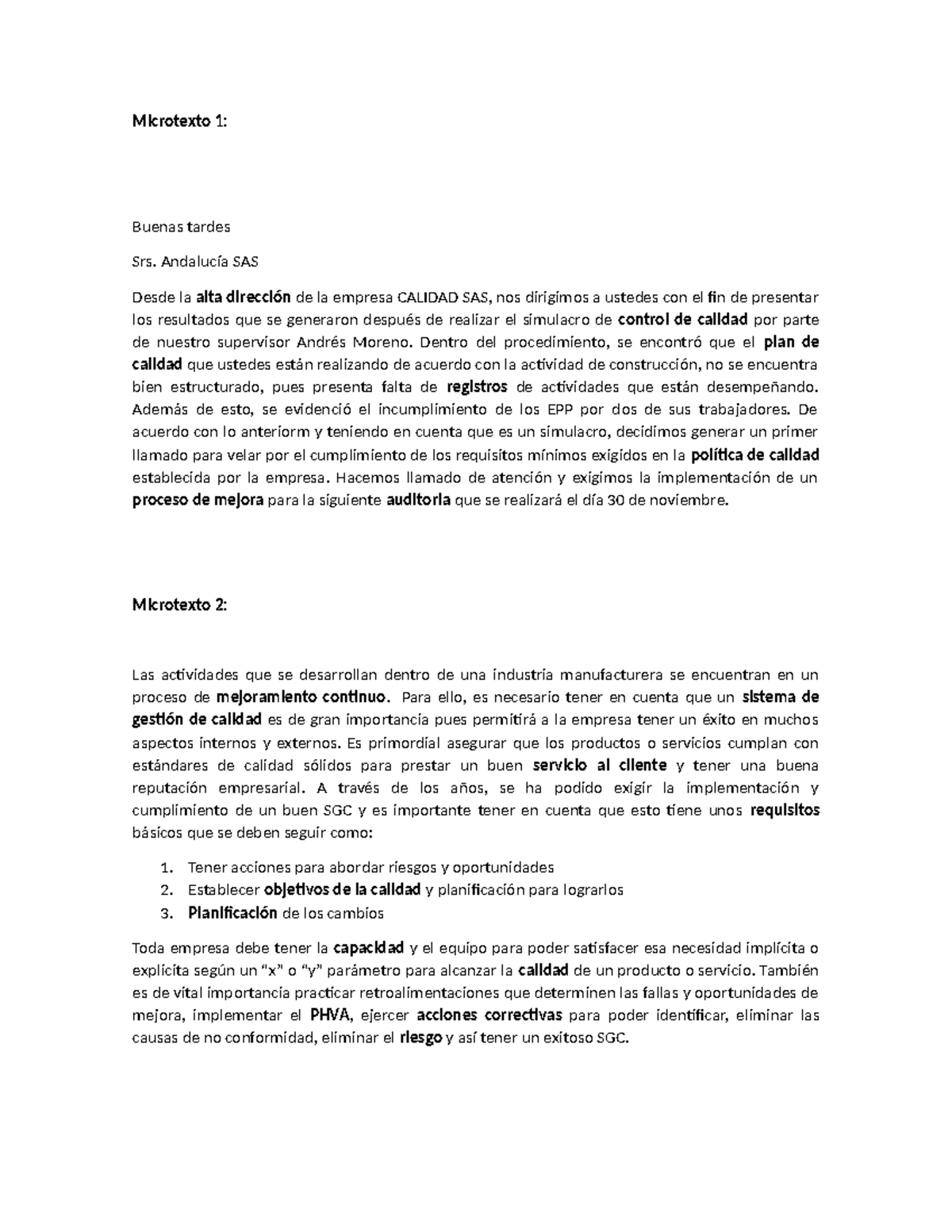 Microtextos - Taller - Microtexto 1: Buenas tardes Srs. Andalucía SAS ...