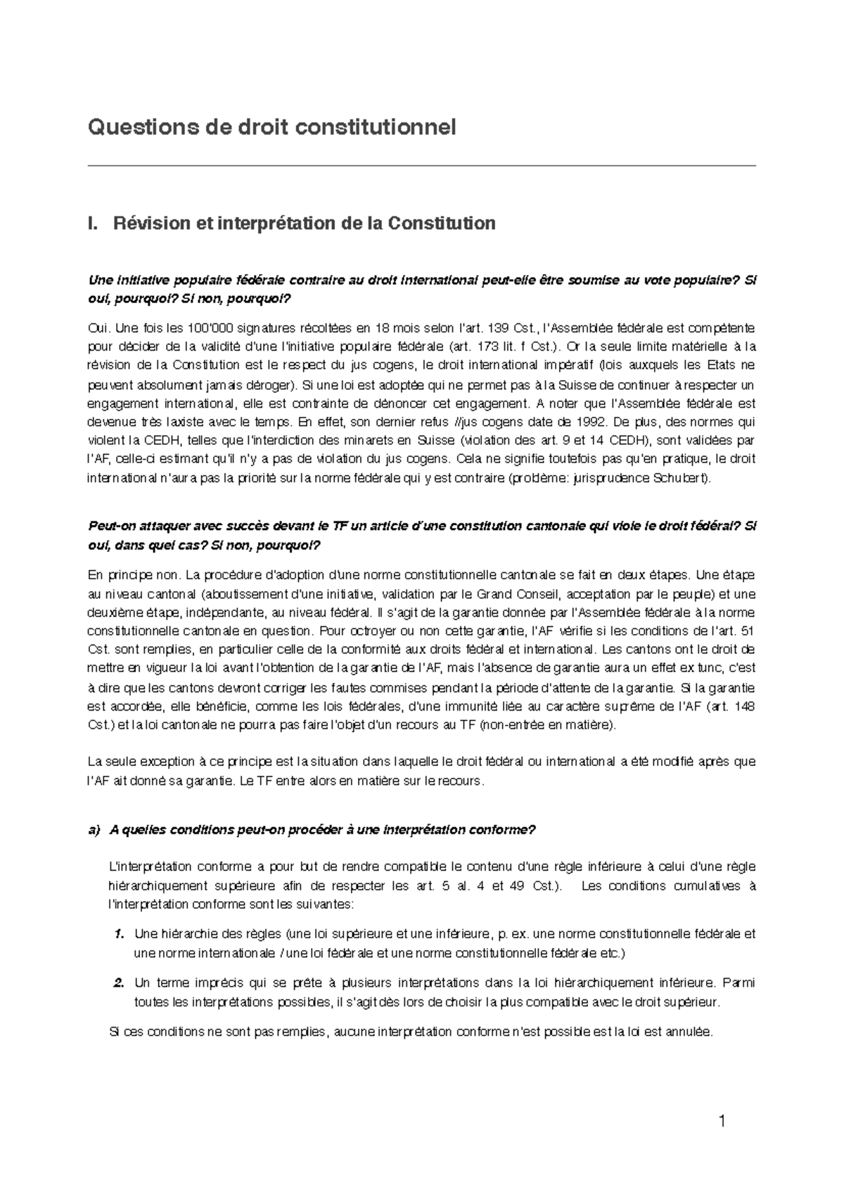 Questions d'examen en Droit Constitutionnel I - Révision et ...