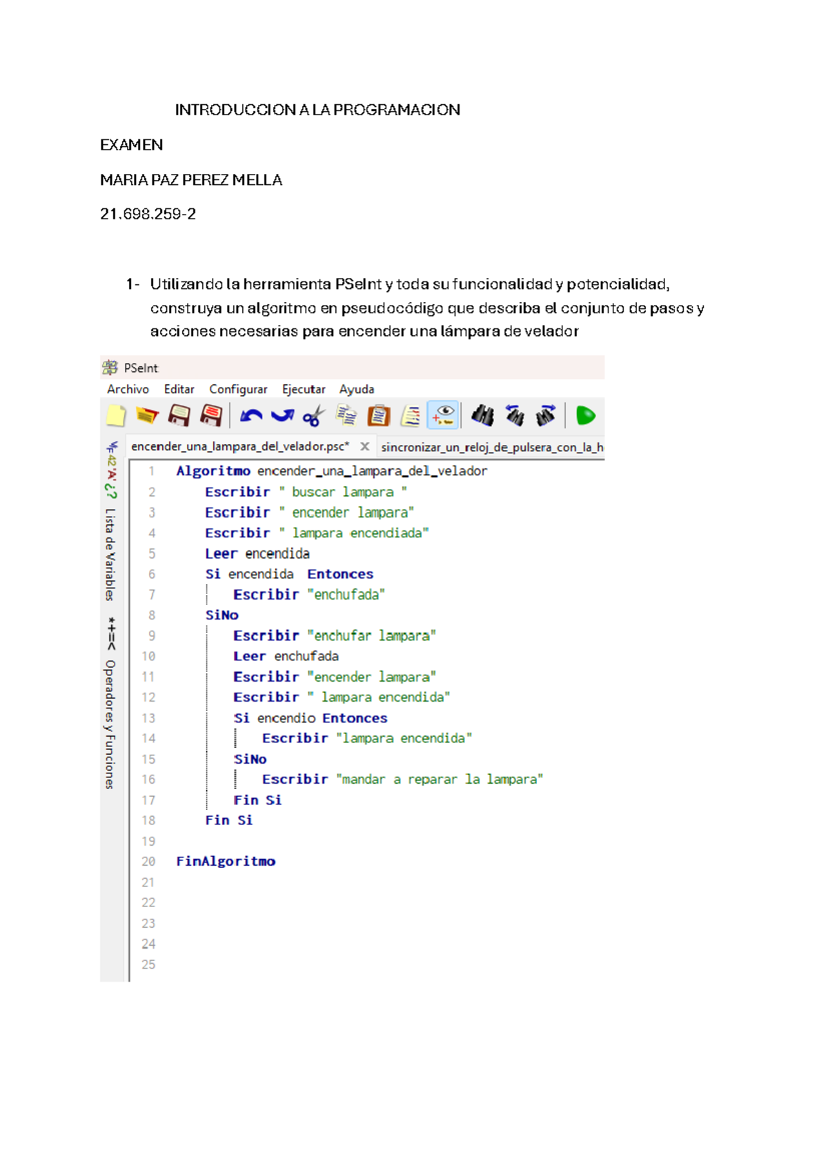 Examen de Introducción a la Programación - Algoritmos PSeInt - Studocu