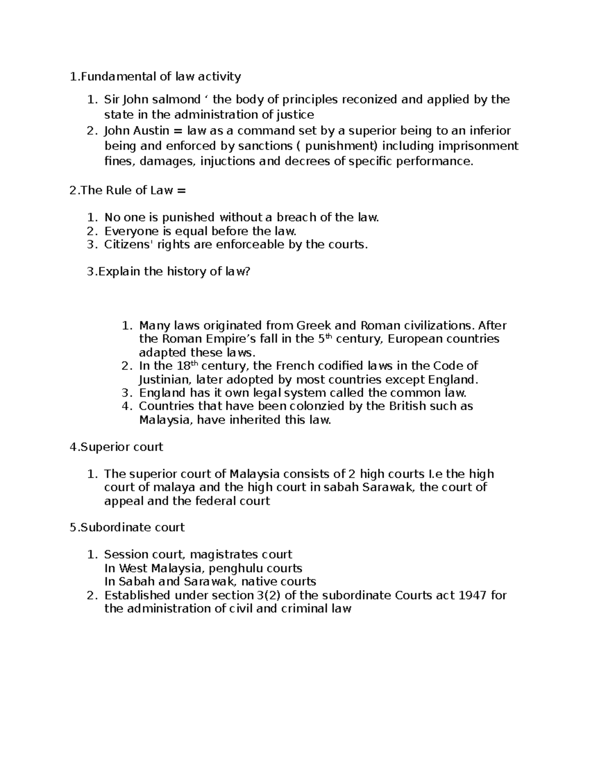 Law activity - Notes - 1 of law activity 1. Sir John salmond ‘ the body ...