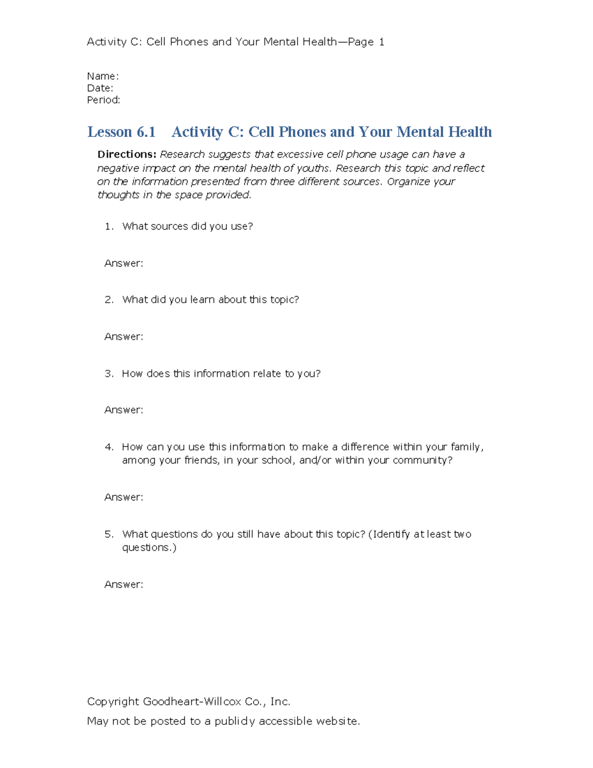 6.1 Lesson: Impact of Cell Phones on Youth Mental Health - Studocu