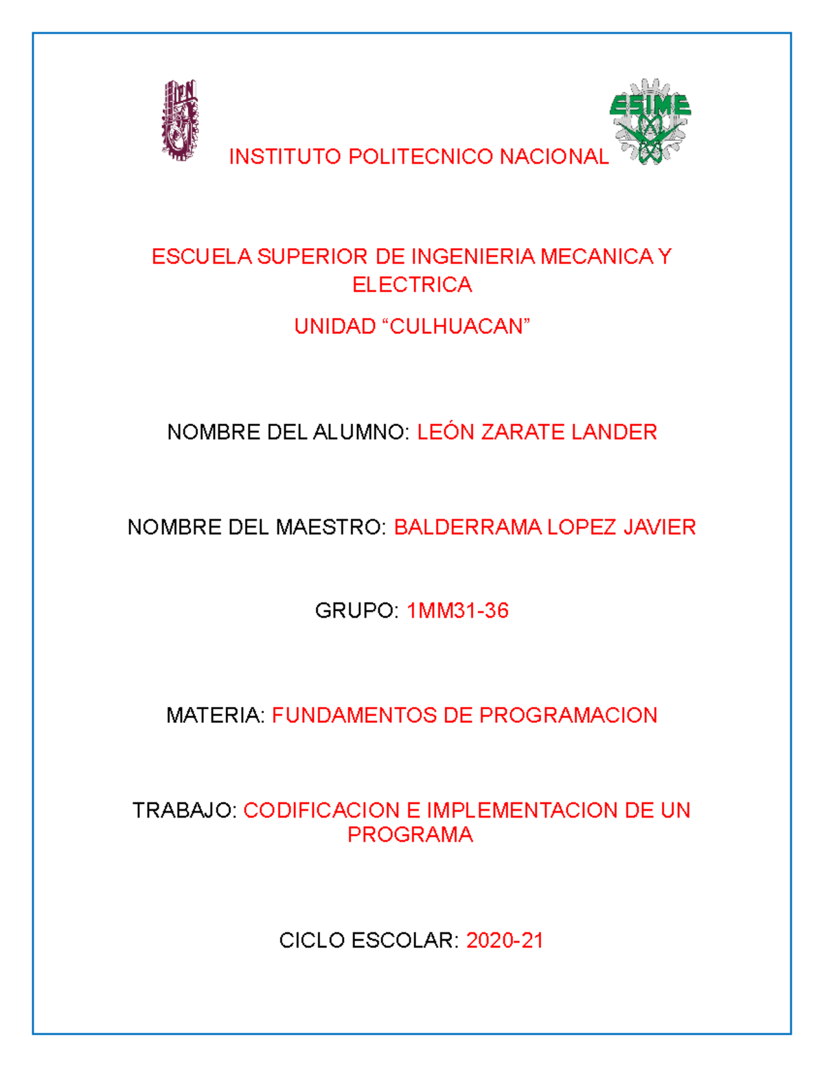 Implementación y Codificación de Programas en Fundamentos de ...