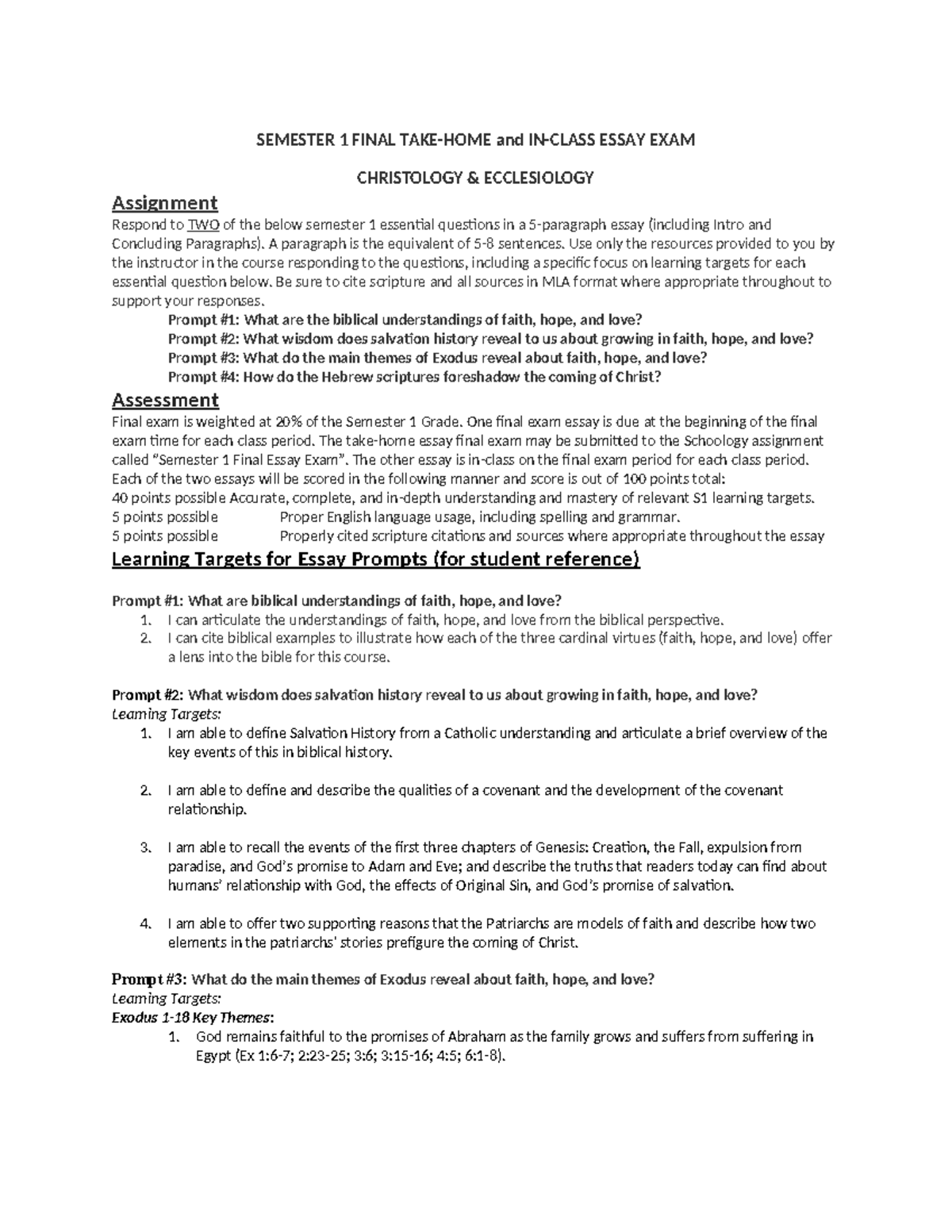 2022 semester 1 final exam christology - SEMESTER 1 FINAL TAKE-HOME and ...