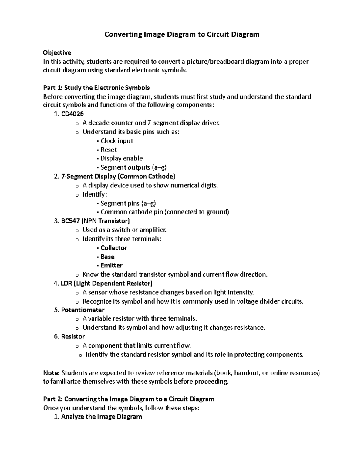 Activity - Converting Image to Circuit Diagram (ENG101) - Studocu