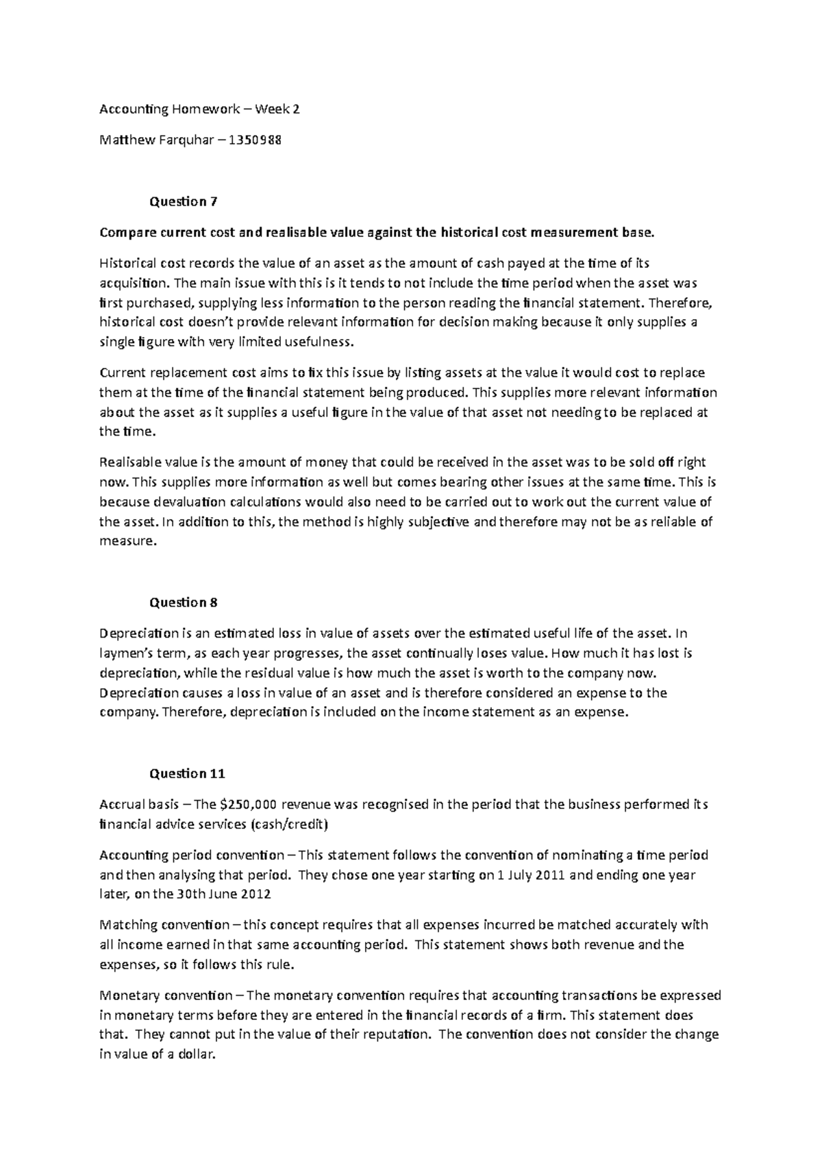 Accounting Week 3 Tutorial - Accounting Homework – Week 2 Matthew ...