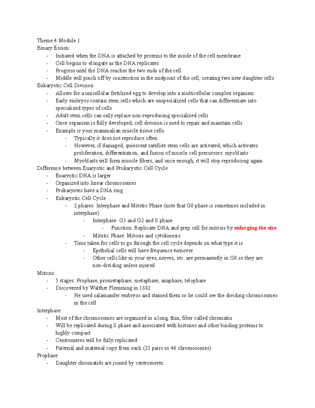Bio 1A03 Course Notes - Theme 4 Module 1 Binary fission: - Initiated ...