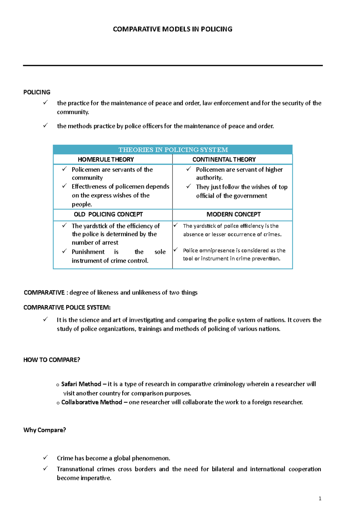 Comparative Models of Policing Systems: A Diverse Global Overview - Studocu