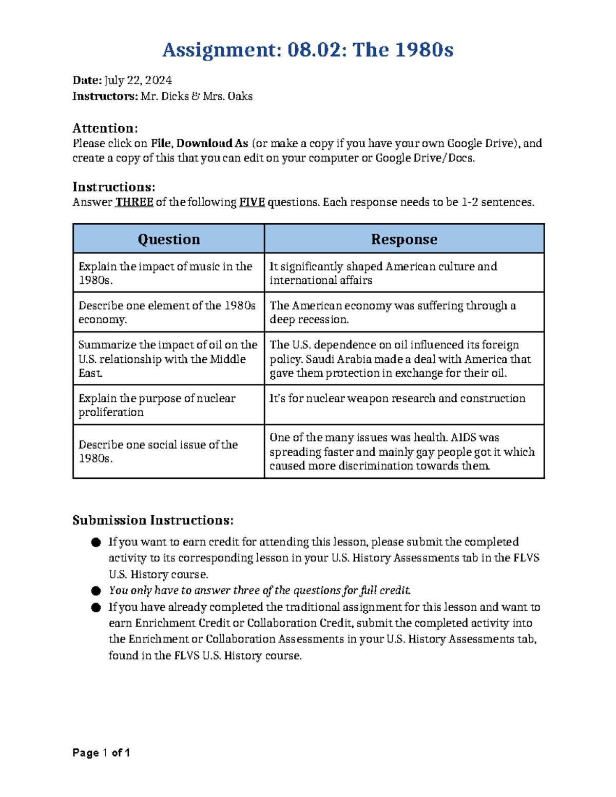 08.02 U. History Live Lesson: The 1980s Assignment Insights - Studocu