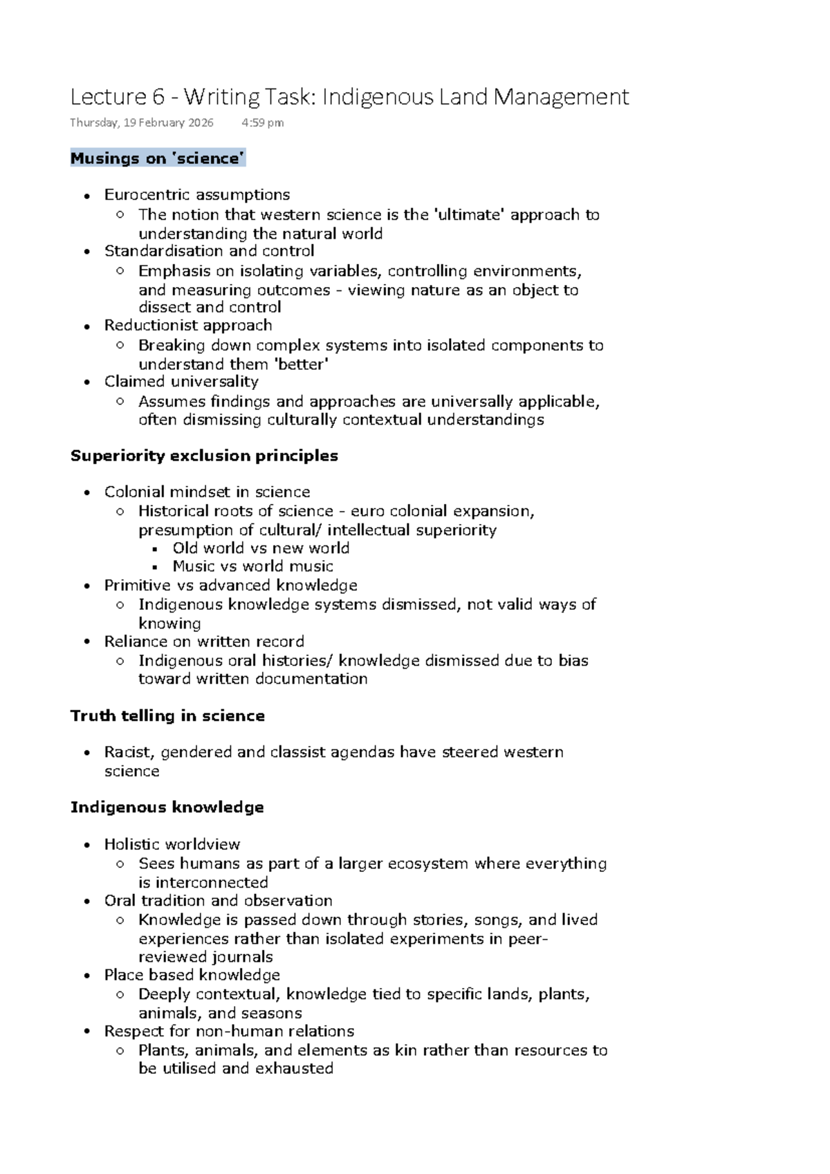 Lecture 6 - Writing Task: Indigenous Land Management - Studocu
