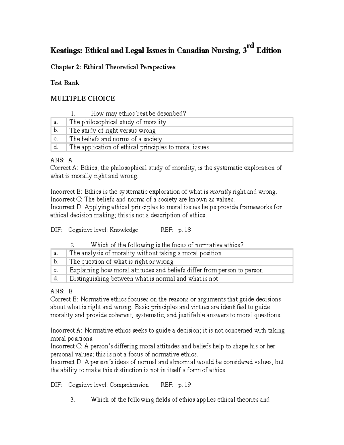 Chapter 002 - Ethical Theoretical Perspectives Test Bank for Canadian ...
