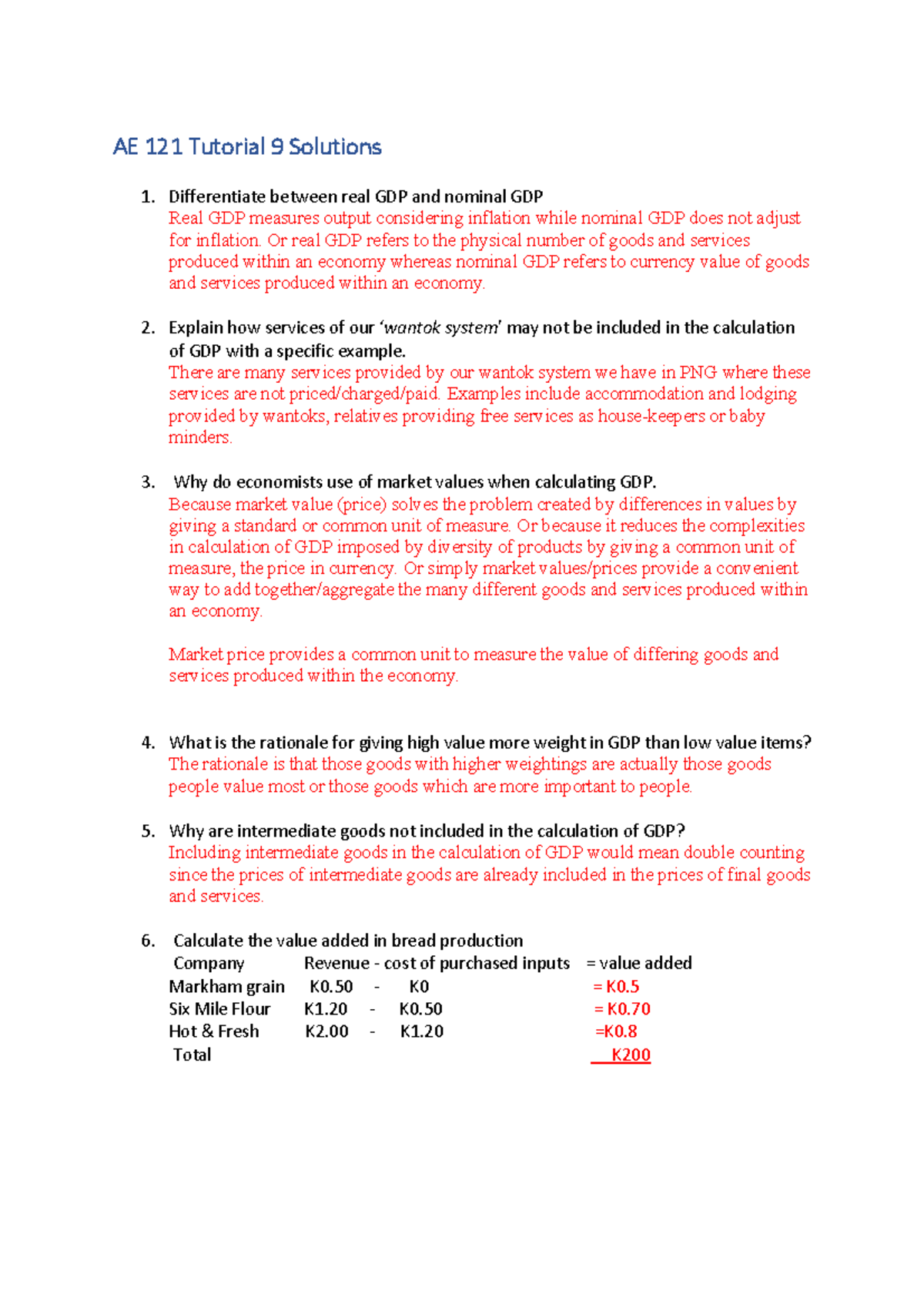 AE 121 Tutorial 9 Solutions on GDP Concepts and Applications - AE 121 ...