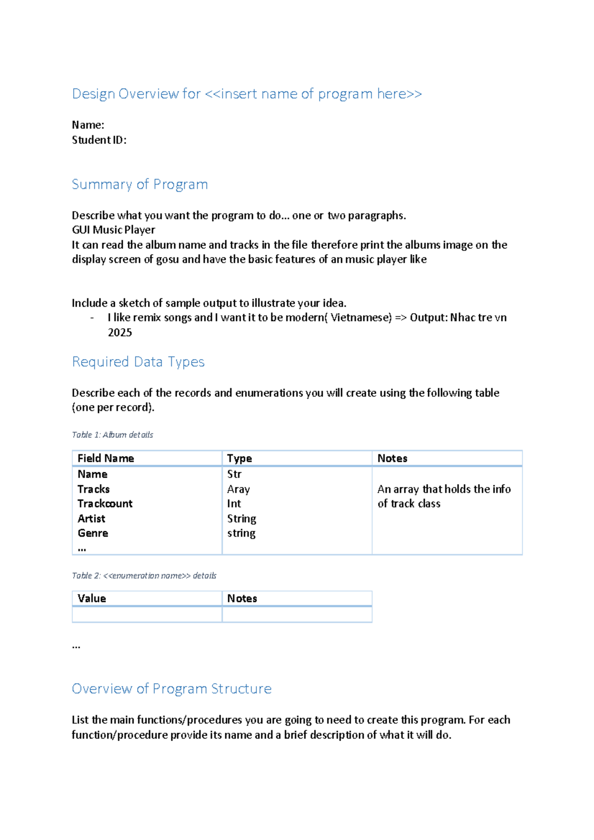 Credit Task 6.3 - Custom Program Design: GUI Music Player Overview ...