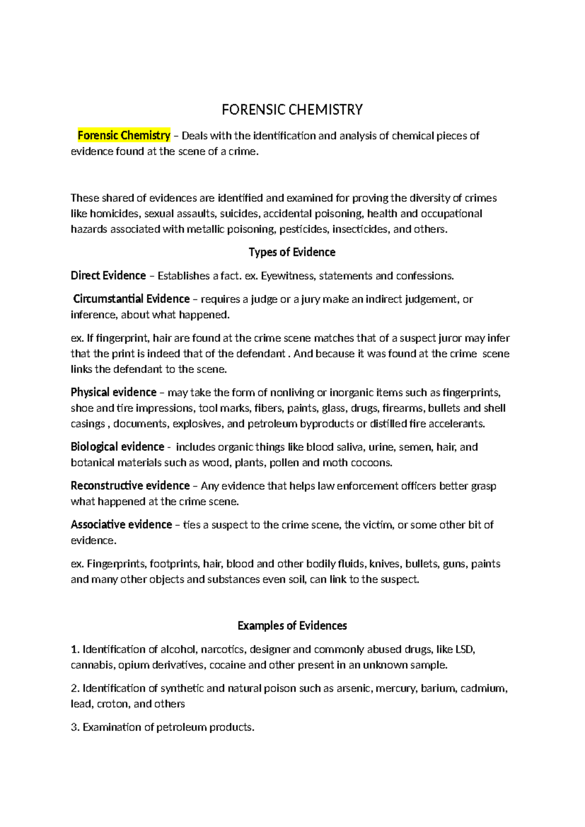 Forensic Chemistry (CHEM 101) - Evidence Identification & Analysis ...