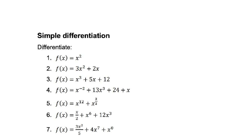 Year 11 Basic Differentiation Questions & Rules for Calculus - Studocu