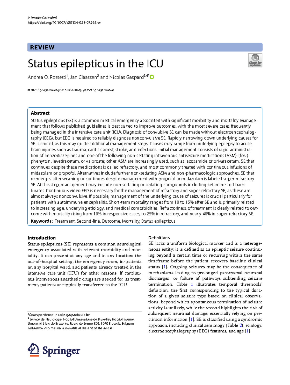 ICU Management of Status Epilepticus: Current Guidelines and Insights ...
