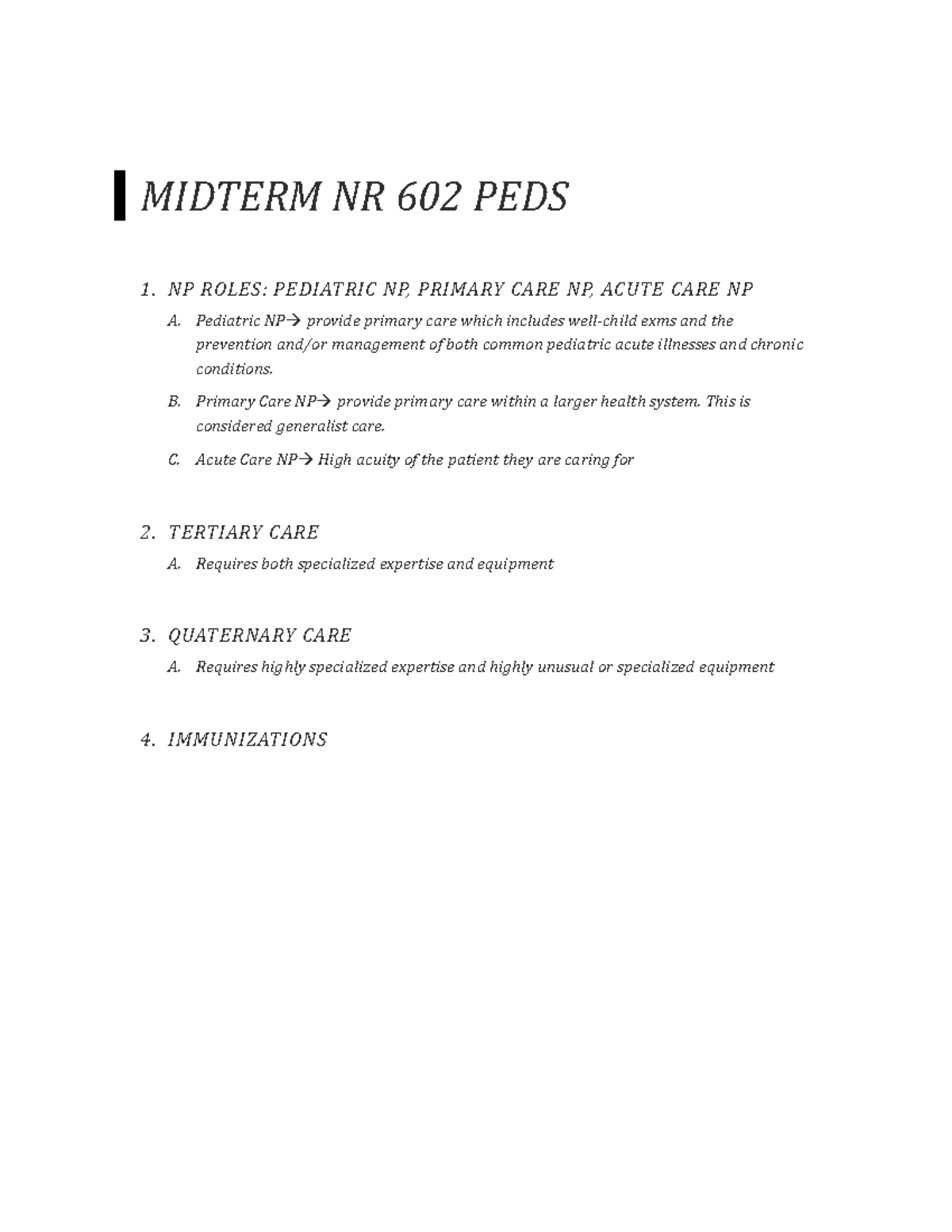 Midterm Study Guide for NR 602: Pediatric Nursing Essentials - Studocu