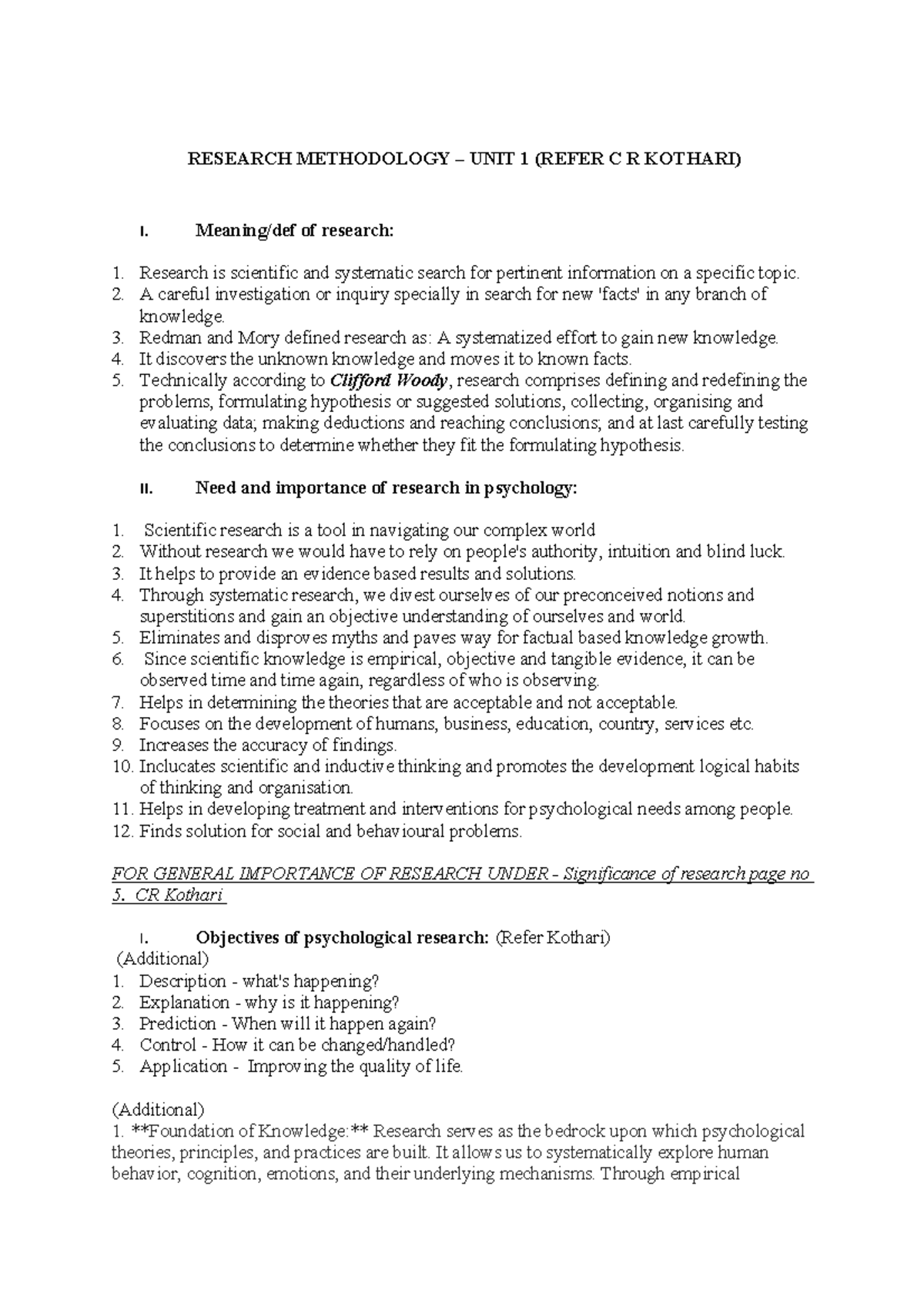 Research Methodology Unit 1: Importance & Objectives in Psychology ...