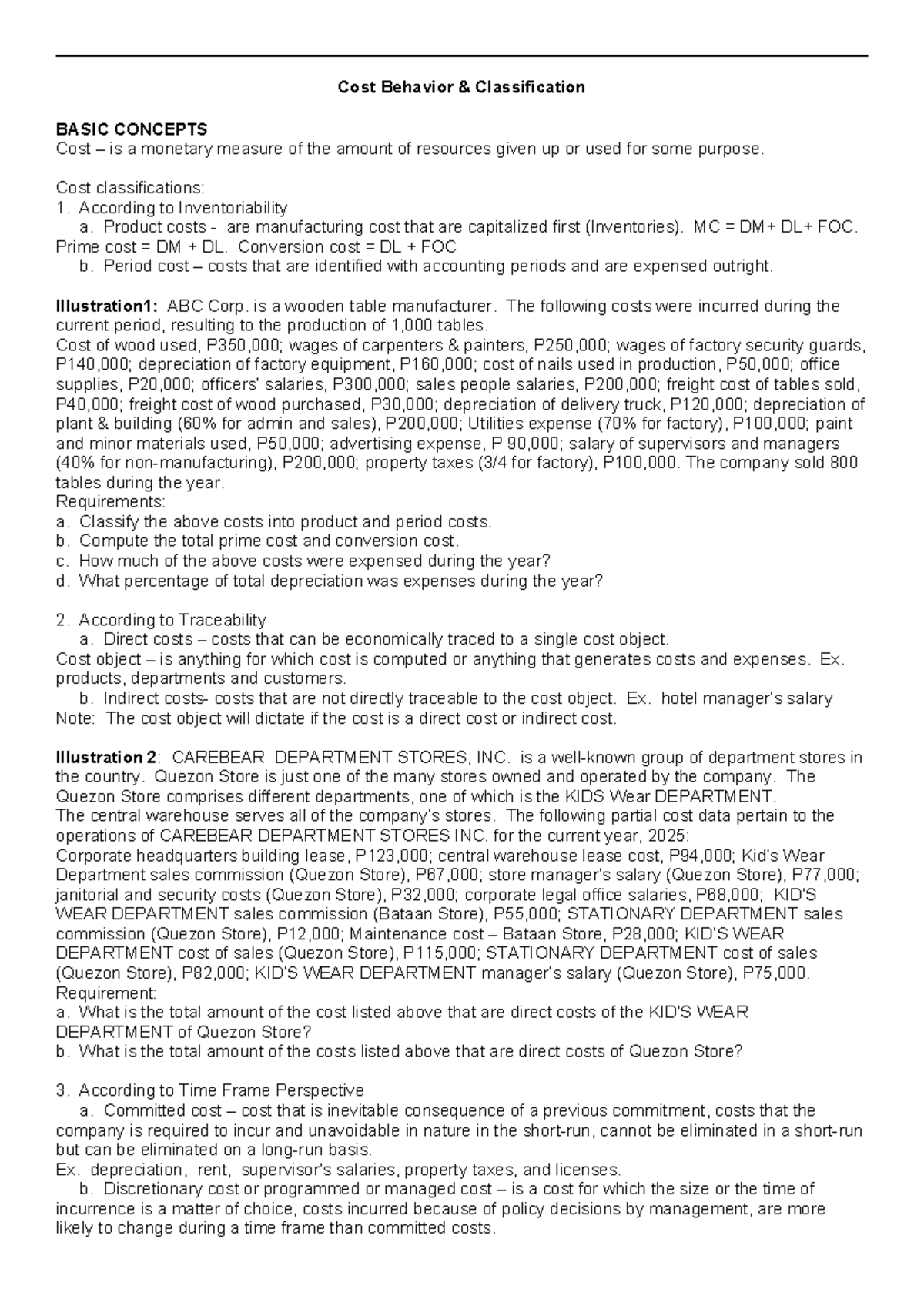 Cost Behavior Concepts: Supplementary Material for Unit 1 - Studocu