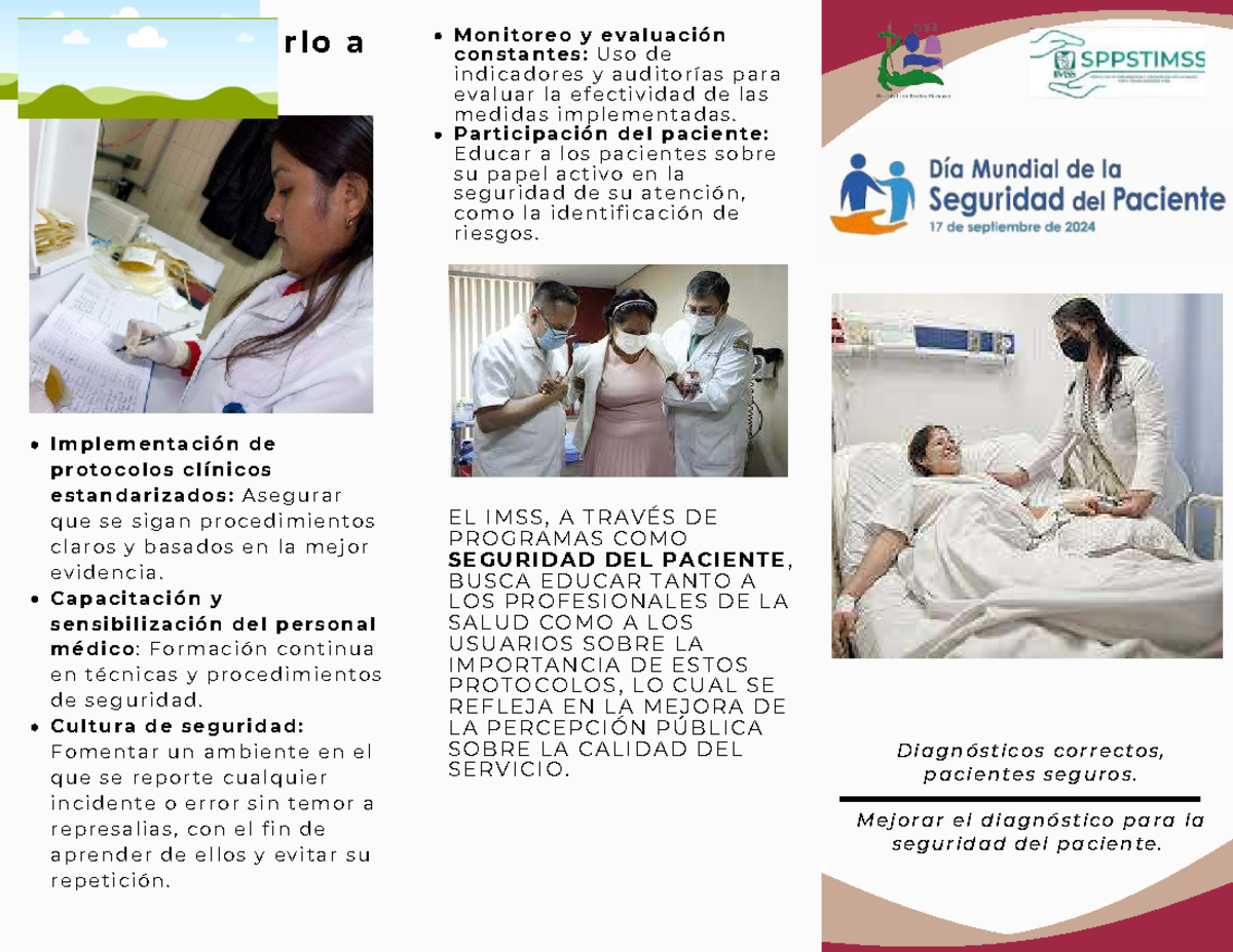 Tríptico sobre Seguridad del Paciente 2024: Mejora y Protocolos - Studocu