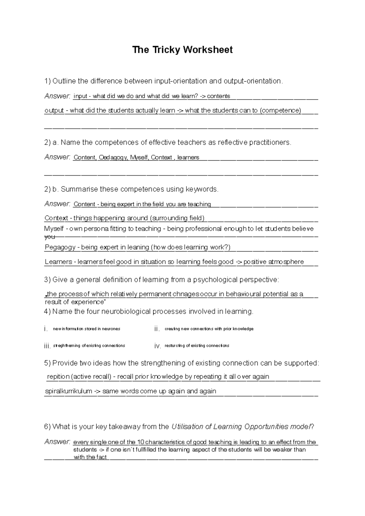 TEFL Worksheet: Understanding Learning and Teaching Competences - Studocu