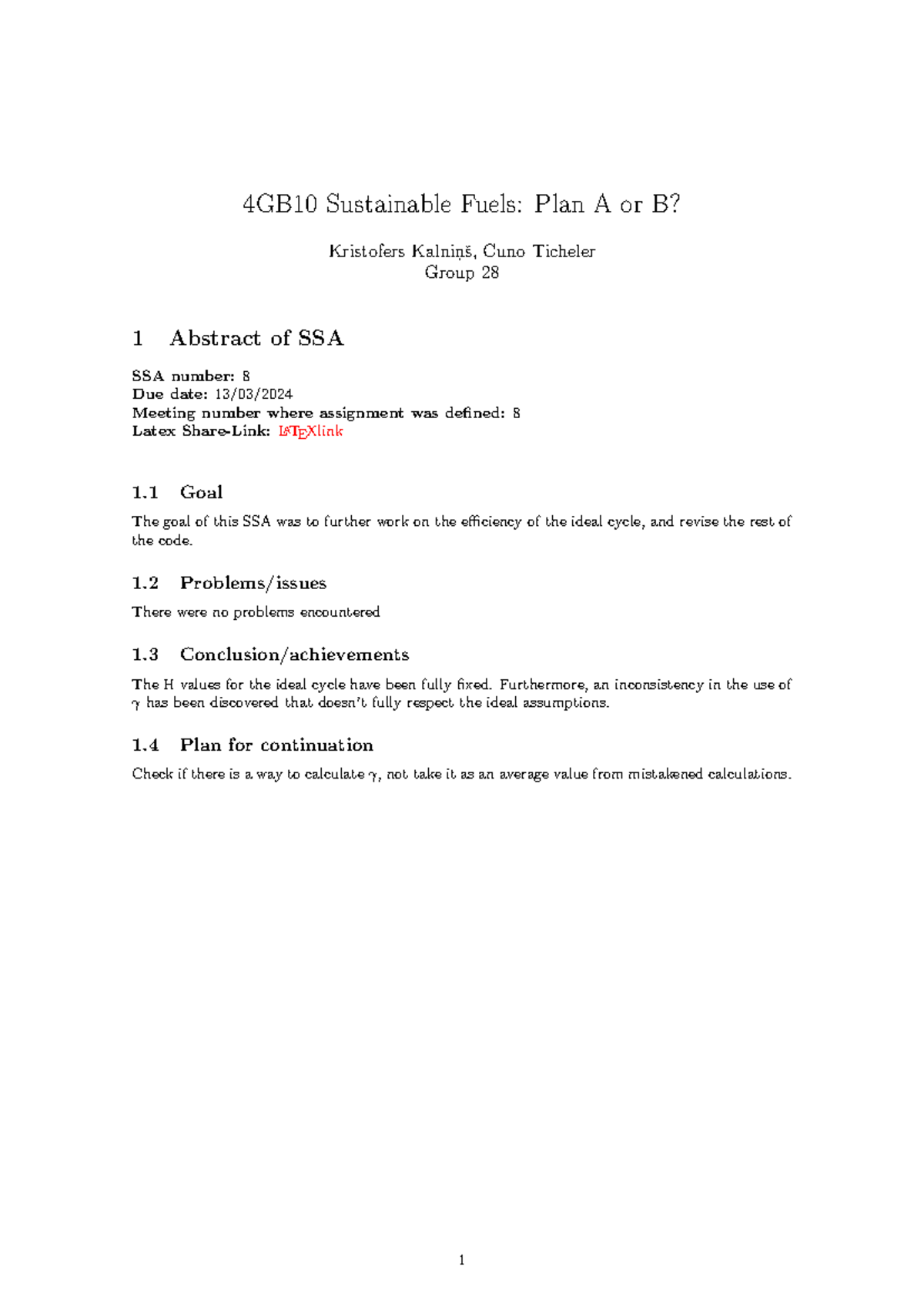 SSA 8 Ideal Cycle Efficiency Revision for Sustainable Fuels - Studeersnel