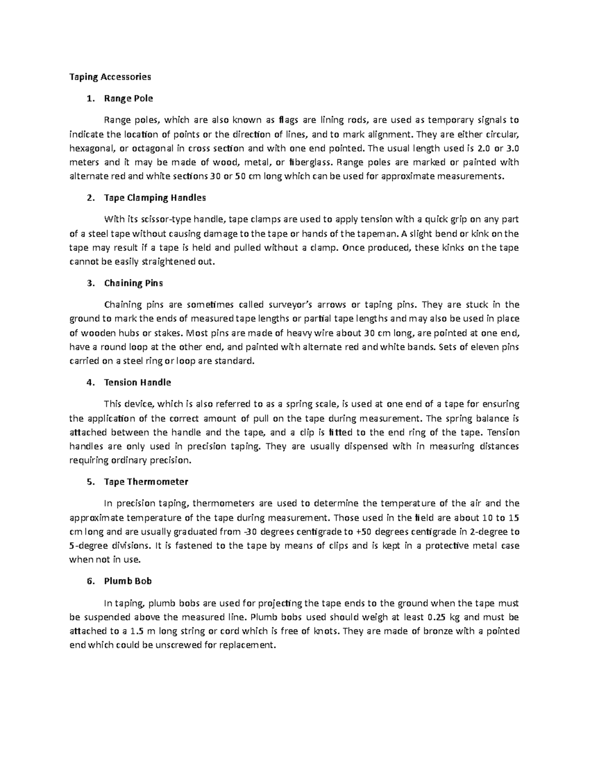 Surveying Equipment: Taping Accessories Overview and Usage Guide - Studocu