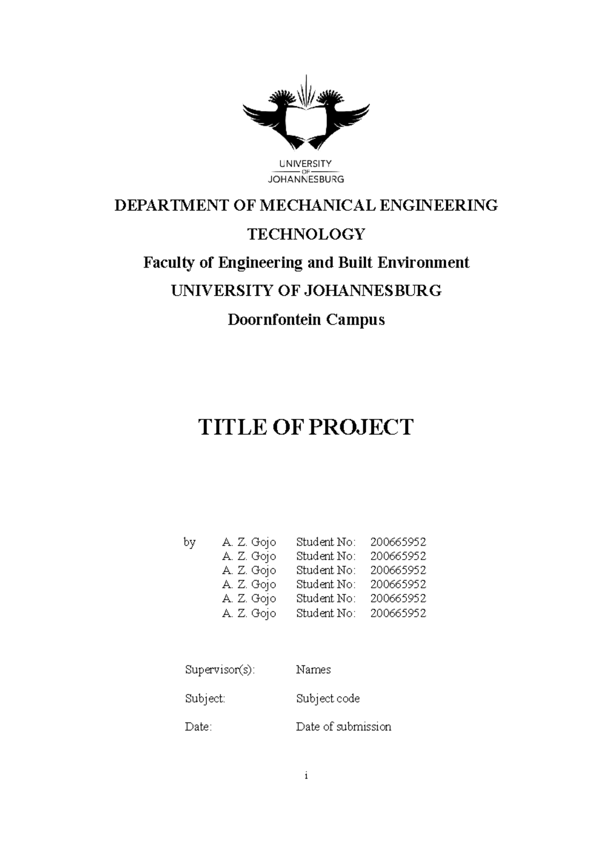 2023 Project Report Template for Mechanical Engineering (ENG 101) - Studocu