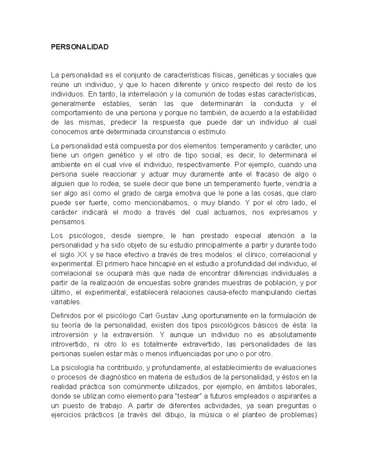 Personalidad y sus tipos - PERSONALIDAD La personalidad es el conjunto ...