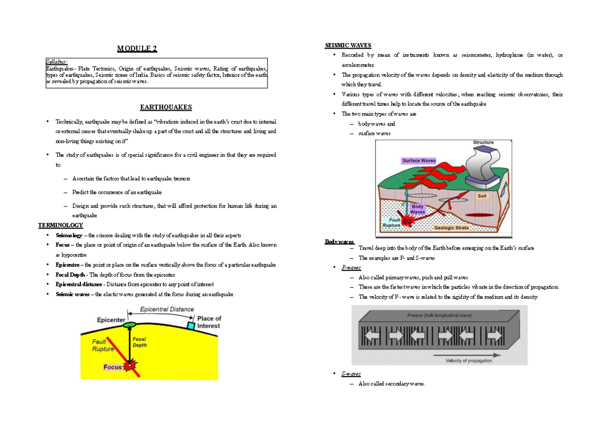 Earthquake Studies: Plate Tectonics & Seismic Waves (Module 2) - Studocu