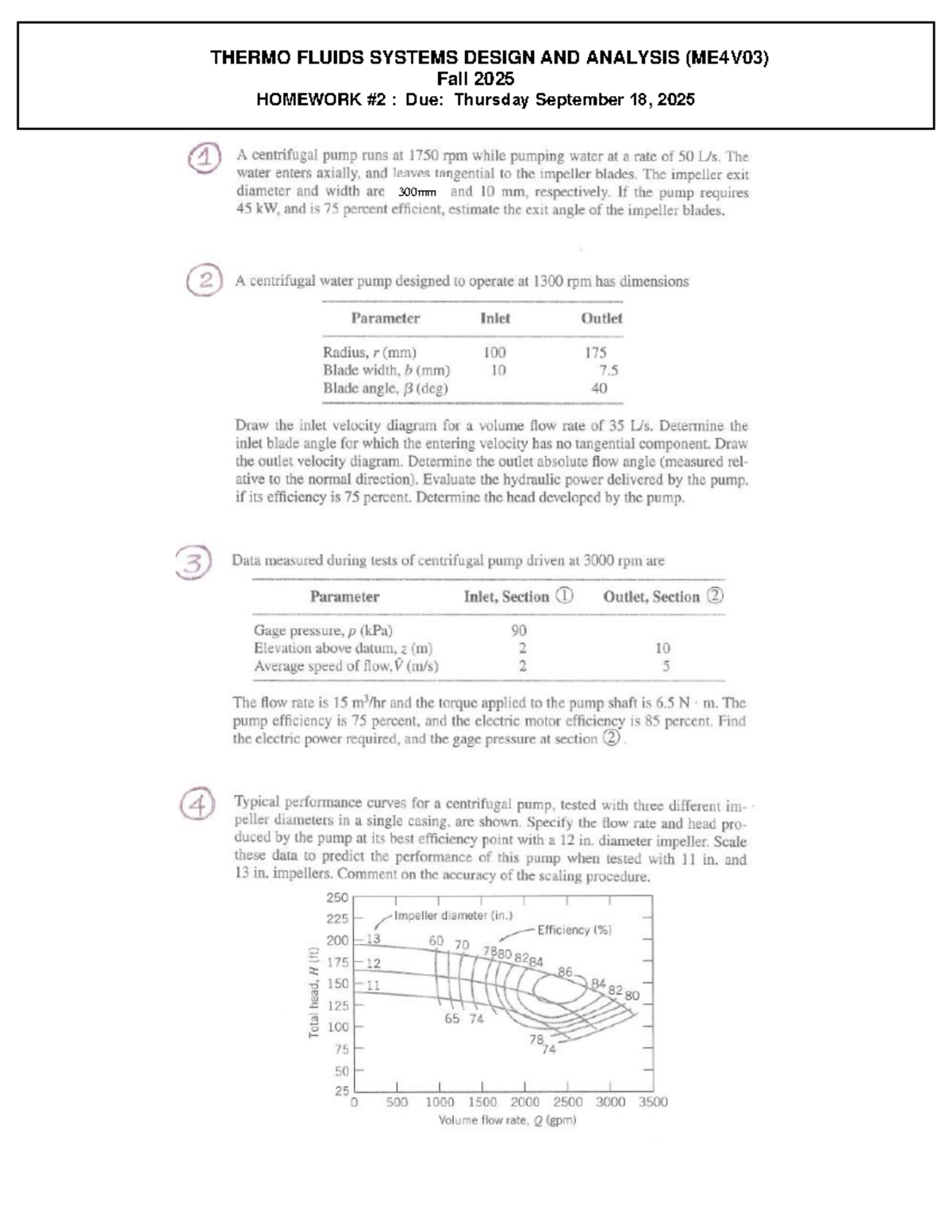 THERMO FLUIDS SYSTEMS DESIGN HOMEWORK (ME4V03) Fall 2025 Solutions ...