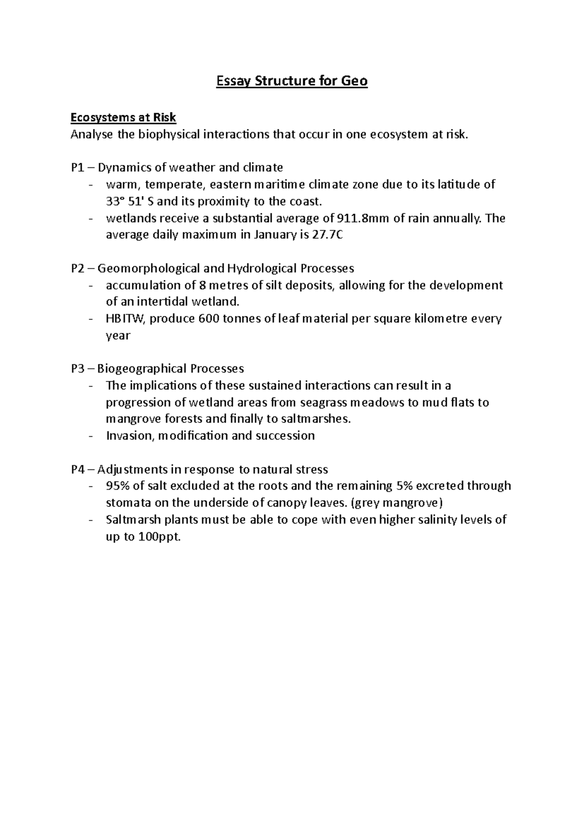 Essay Structure for GEO Ecosystems at Risk and Urban Dynamics - Studocu
