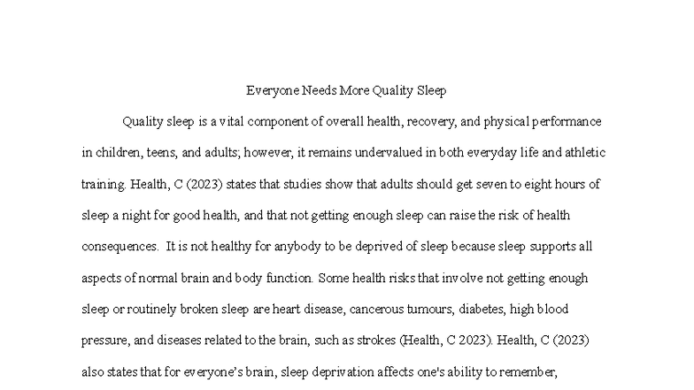 Health & Wellness: The Importance of Quality Sleep (HWA 101) - Studocu