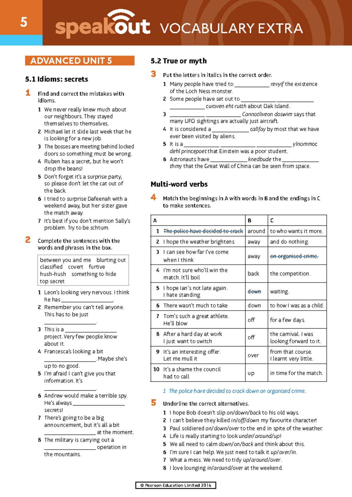 Speakout Vocabulary Extra Advanced Unit 5: Idioms & Phrasal Verbs - Studocu
