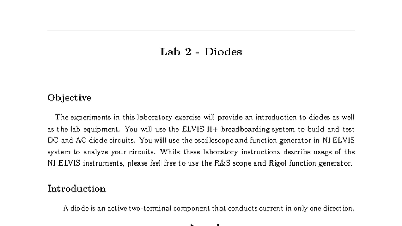 ELEC2104 Lab2 Diode - Lab Manuals - Lab 2 - Diodes Objective The ...