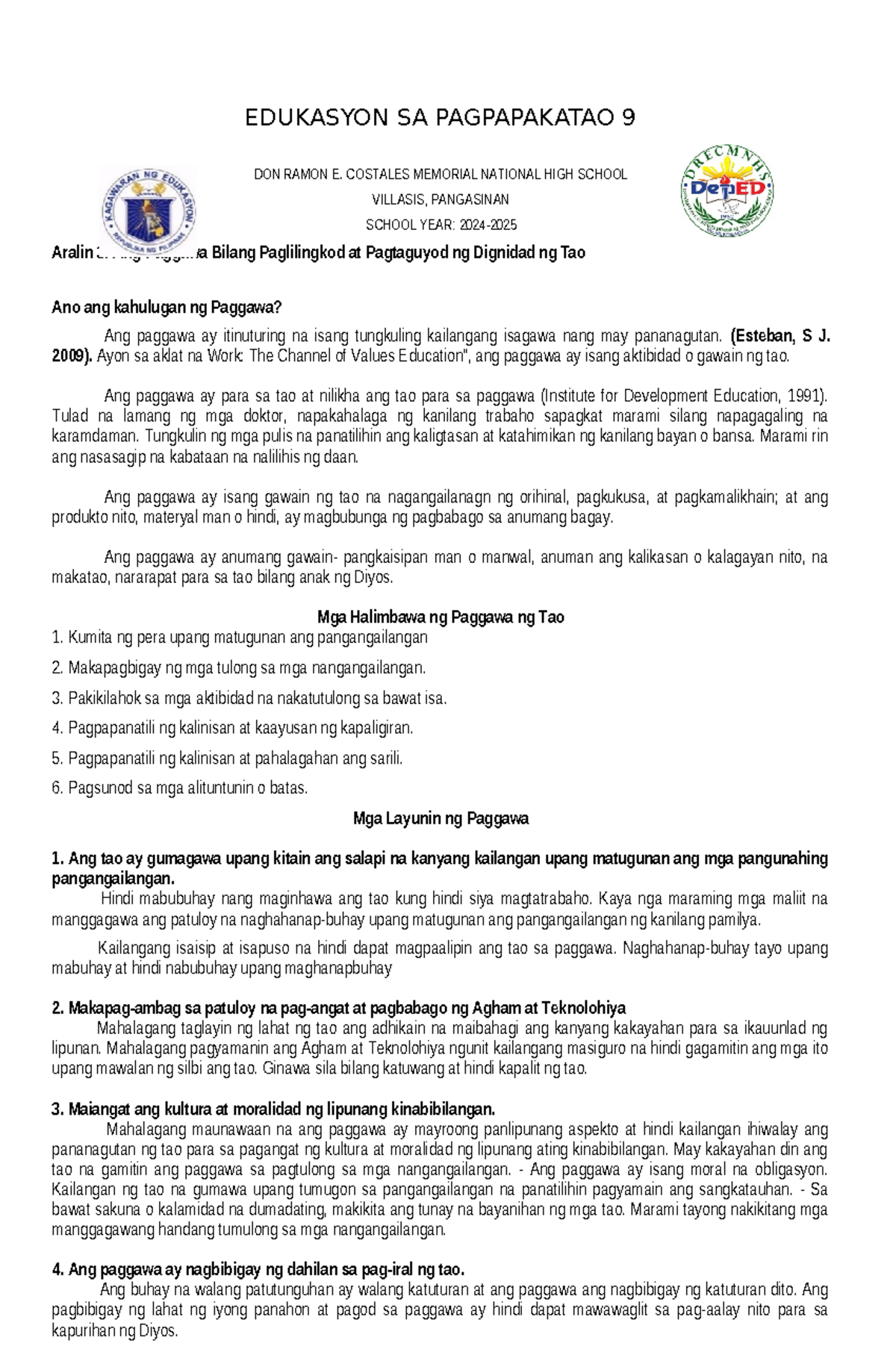 Module 7: Paggawa Bilang Paglilingkod at Pagtataguyod ng Dignidad ng ...