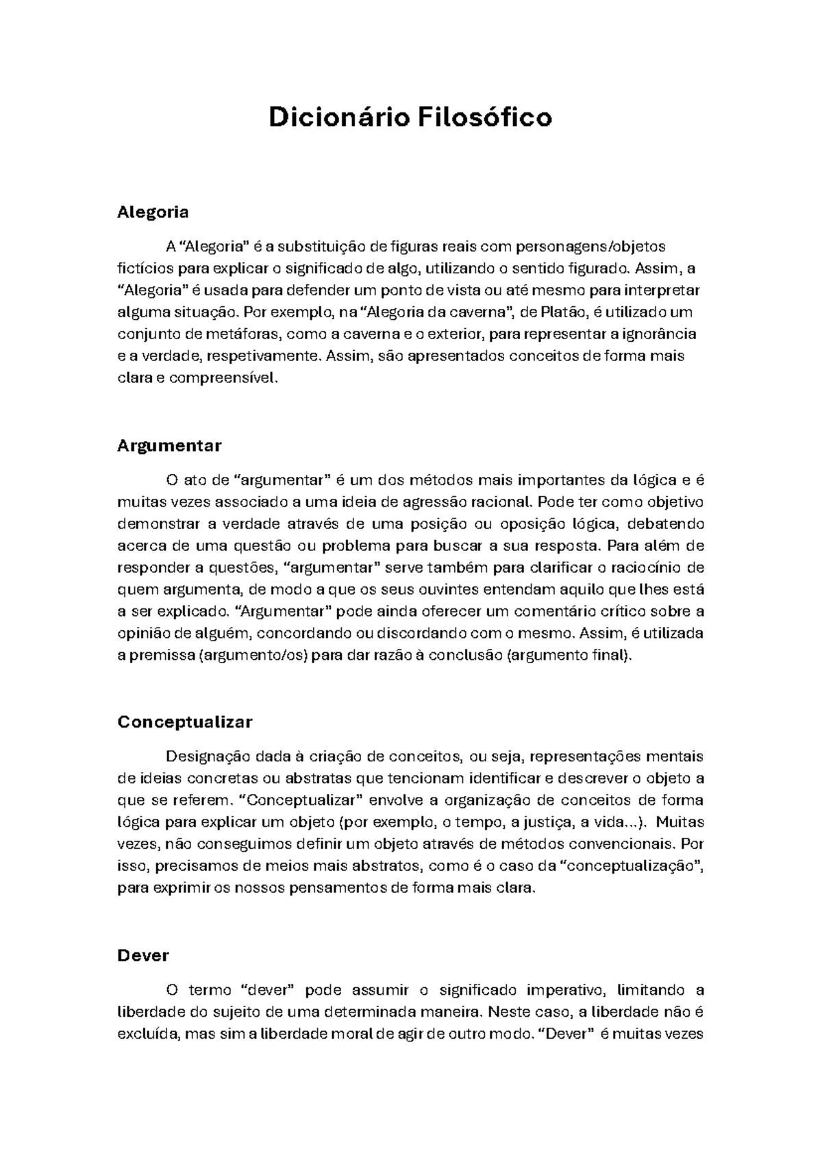Dicionário Filosófico: Conceitos e Argumentos em Filosofia 45 - Studocu