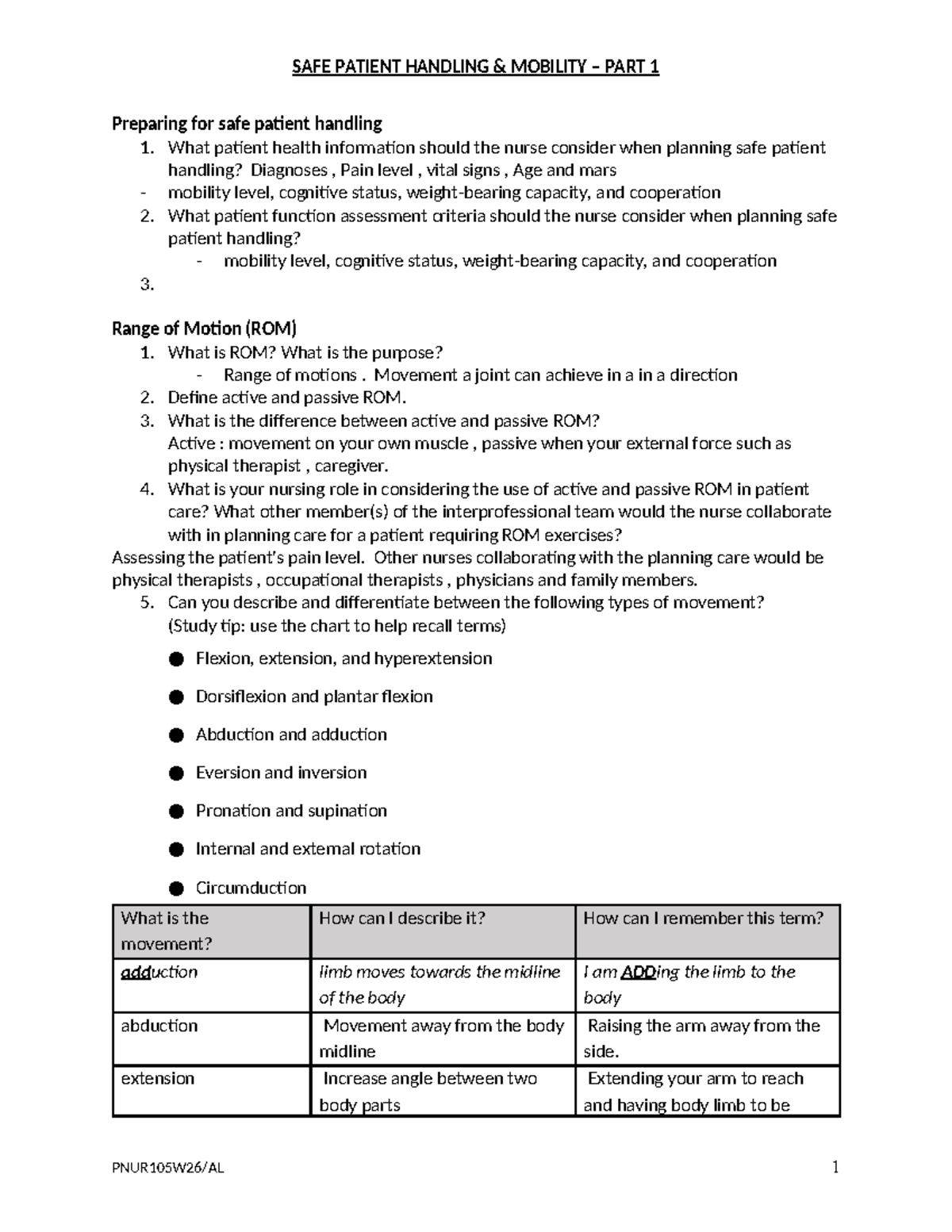 SAFE PATIENT HANDLING MOBILITY PART 1: Key Concepts and Techniques ...