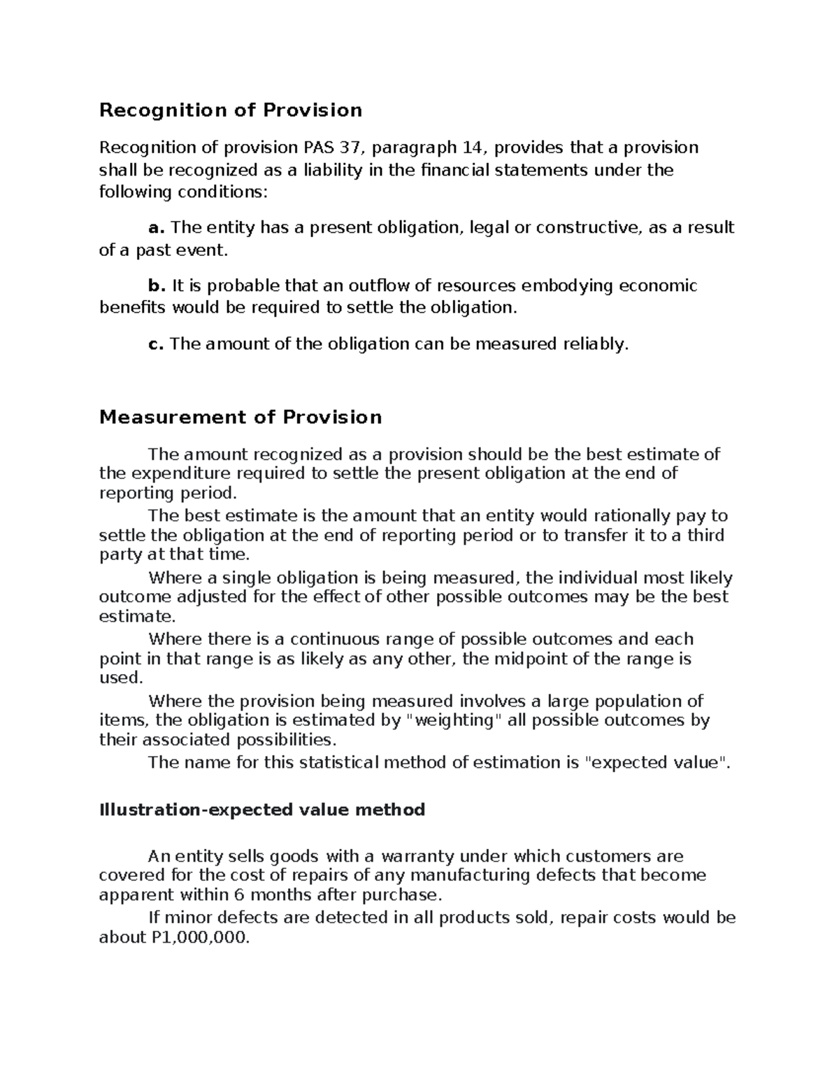 Recognition and Measurement of Provisions in Financial Statements - Studocu