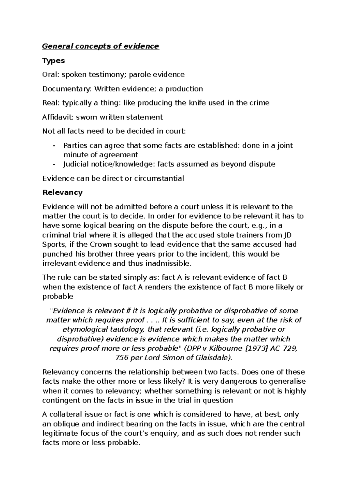 General concepts of evidence - General concepts of evidence Types Oral ...